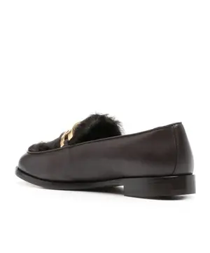 AQUAZZURA Shearling-trim Loafers With Gold Detail
