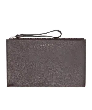 ORTIGNI Leather Clutch With Logo Lettering - Ebony