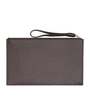 Orciani Leather Clutch With Logo Lettering - Ebony