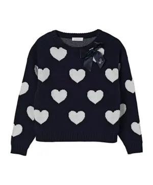 Monnalisa Heart-patterned Crewneck Jumper With Bow Detail - Black