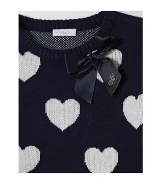 Monnalisa Heart-patterned Crewneck Jumper With Bow Detail - Black
