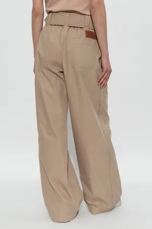 Moncler Belted Wide Leg Trousers With Front Pleats