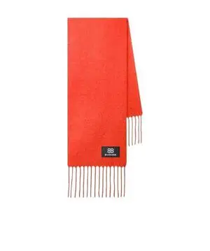 Balenciaga Logo Patch Fringed Scarf - Orange
