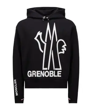 Moncler Logo Printed Drawstring Hoodie - Black