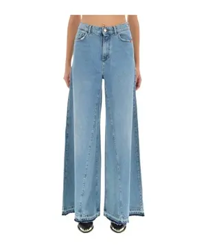 AMISH SUPPLIES Wide-leg Jeans With Frayed Hem - Light Blue