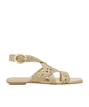 STUART WEITZMAN Thea Woven Leather Ankle Strap Sandals - Golden