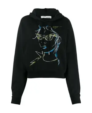 Off-White Logo Character Printed Hooded Hoodie - Black