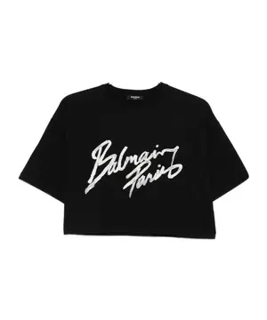 Balmain Graphic Printed Cropped T-shirt