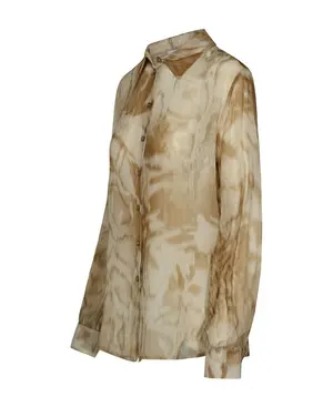 Blumarine Long-sleeved Lapel Shirt With Full-body Pattern - Nude