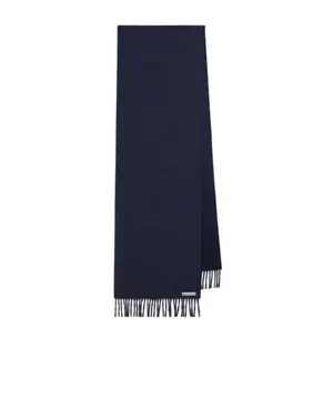 Balenciaga Logo Plaque Fringed Scarf - Navy