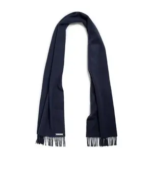 Balenciaga Logo Plaque Fringed Scarf - Navy