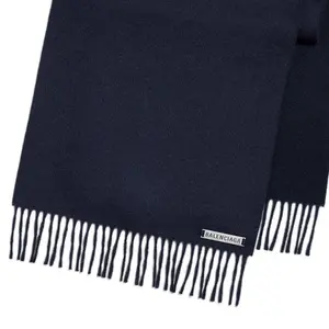 Balenciaga Logo Plaque Fringed Scarf - Navy