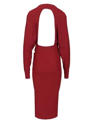 AMAZUIN Karubu Draped Midi Dress With Batwing Sleeves And Open Back