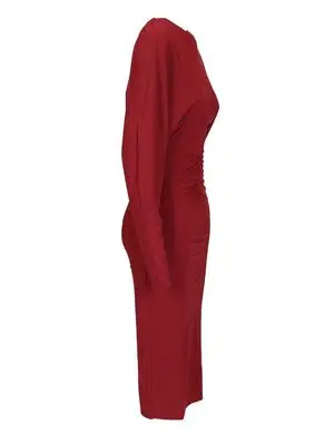 AMAZUIN Karubu Draped Midi Dress With Batwing Sleeves And Open Back