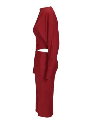 AMAZUIN Karubu Draped Midi Dress With Batwing Sleeves And Open Back