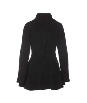Alaïa Flared Ribbed Knit Zip-up Cardigan With High Collar