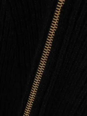 Alaïa Flared Ribbed Knit Zip-up Cardigan With High Collar