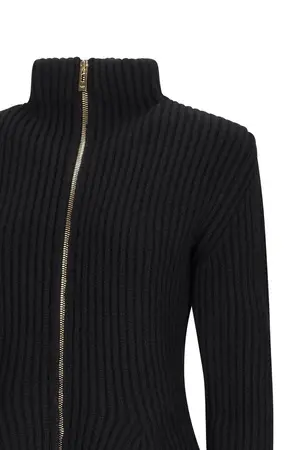 Alaïa Flared Ribbed Knit Zip-up Cardigan With High Collar
