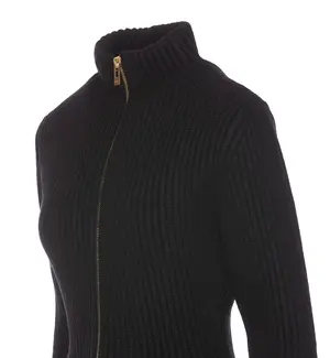 Alaïa Flared Ribbed Knit Zip-up Cardigan With High Collar