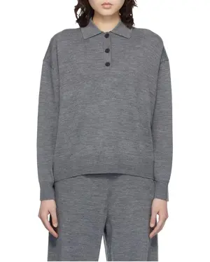 ANINE BING Buttoned Polo Top - Gray