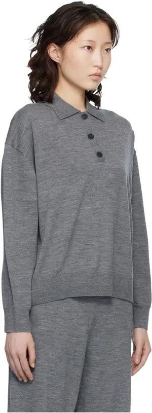 ANINE BING Buttoned Polo Top - Gray