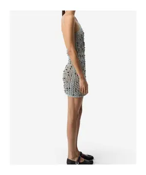Coperni Beaded Crochet Mini Dress - Grey