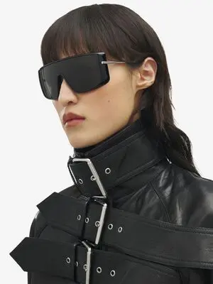 Alexander McQueen T-bar Visor Sunglasses - Black/silver