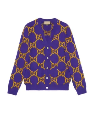 Gucci Gg Intarsia Knit Cardigan - Blue