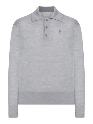 AMI Paris De Coeur Embroidered Wool Polo Shirt