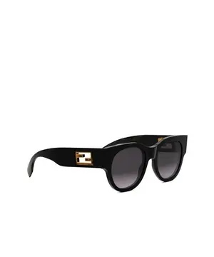 Fendi Round Frame Sunglasses With Temple Logo Details - Black