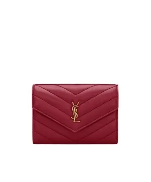 Saint Laurent Cassandre Wallet In Lambskin - Deep Red