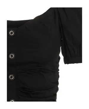 Pinko Ruched Button-up Dress With Bubble Short Sleeves