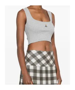 VIVIENNE WESTWOOD Orb Embroidered Ribbed Cropped Top