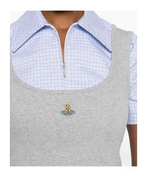 VIVIENNE WESTWOOD Orb Embroidered Ribbed Cropped Top