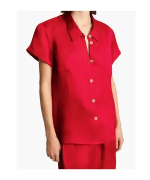Khaite Keefe Button-up Blouse In Silk Organza - Of Raspberry