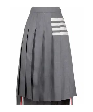 Thom Browne Pleated Asymmetric Midi Skirt With Signature Stripes