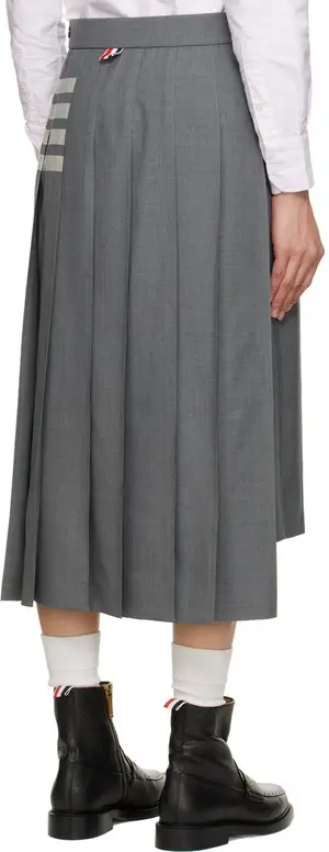 Thom Browne Pleated Asymmetric Midi Skirt With Signature Stripes