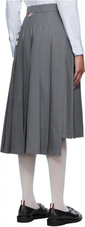 Thom Browne Pleated Asymmetric Midi Skirt With Signature Stripes