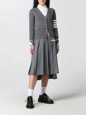 Thom Browne Pleated Asymmetric Midi Skirt With Signature Stripes - Medium Gray