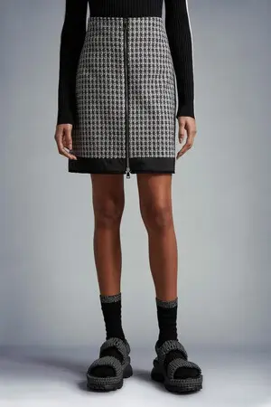 Moncler Tweed Mini Skirt With Fringed Hem - Black