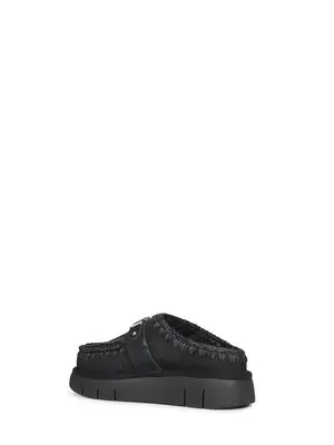 Mou Crochet Slip-on Mules With Wool Details - Black