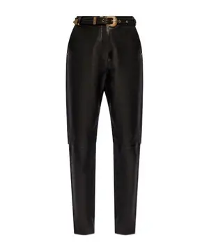 Balmain High Waist Tapered Leg Leather Pants