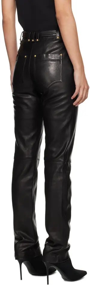 Balmain High Waist Tapered Leg Leather Pants