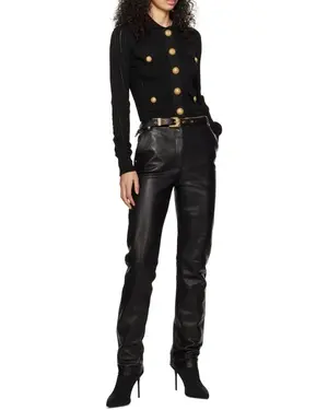 Balmain High Waist Tapered Leg Leather Pants