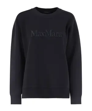 Max Mara Crewneck Long Sleeve Sweatshirt With Logo Detail - Blue