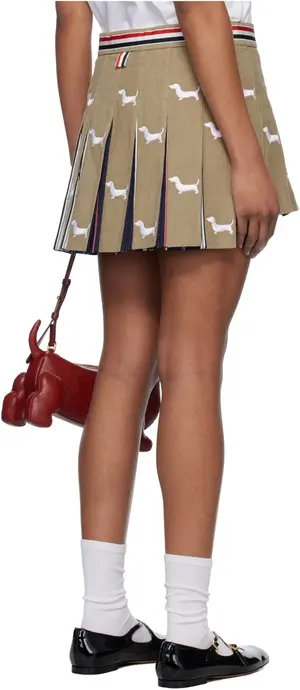 Thom Browne Hector Embroidery Corduroy Pleated Mini Skirt