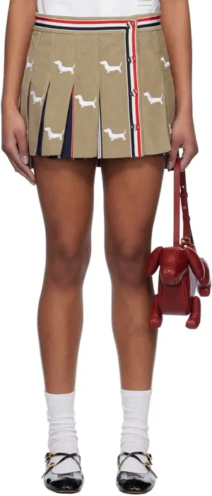 Thom Browne Hector Embroidery Corduroy Pleated Mini Skirt
