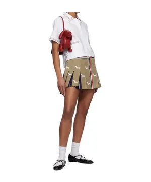 Thom Browne Hector Embroidery Corduroy Pleated Mini Skirt