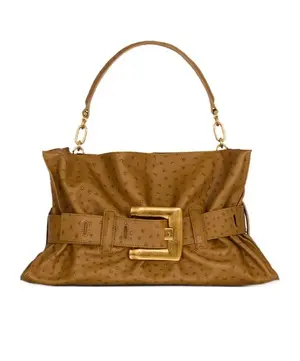 Balmain Medium Anthem Bag In Embossed Calfskin - Brown