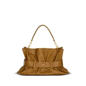 Balmain Medium Anthem Bag In Embossed Calfskin - Brown